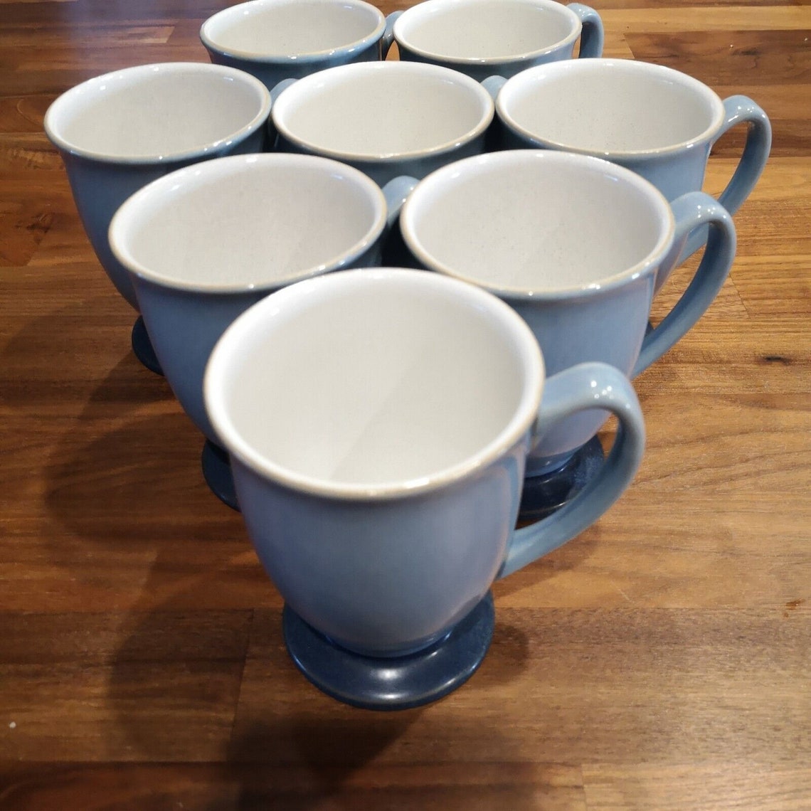 Vintage Denby Blue Jetty Set of 8 Footed Coffee Mugs, Full Set of Denby ...