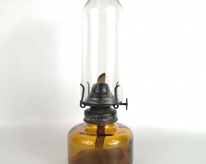 Amber Glass Anchor Hocking/eagle Mini Kerosene Lamp With Wick VTG 9" X4 ...