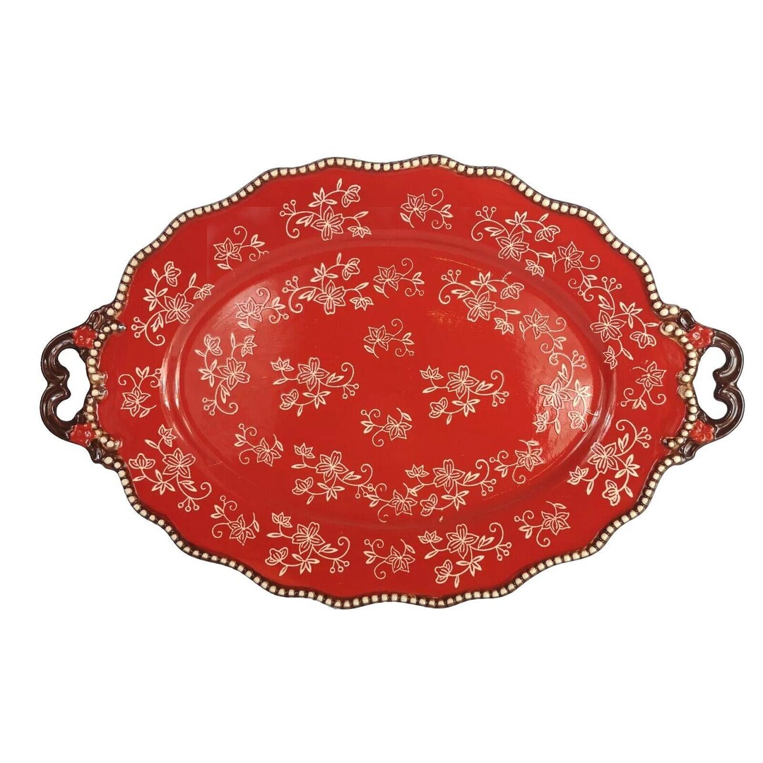 Temptations by Tara Red Floral Lace Oval Serving Platter Tray 16 ...
