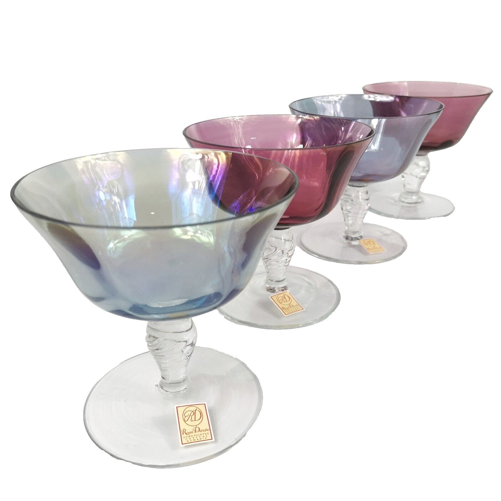 VTG Crystal Coupe Champagne Glasses by Royal Danube Romania, Iridescent ...
