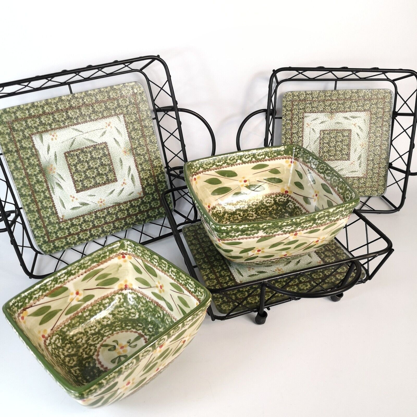 Temptations by Tara, Old World Green, Serving Set Three Baskets, Glass ...