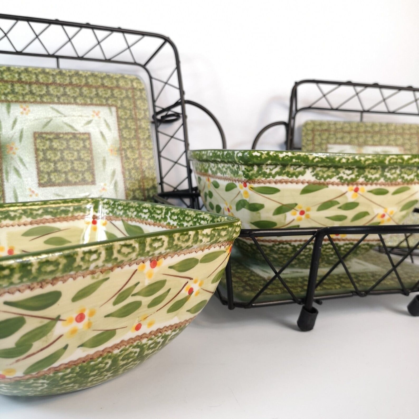 Temptations by Tara, Old World Green, Serving Set Three Baskets, Glass ...
