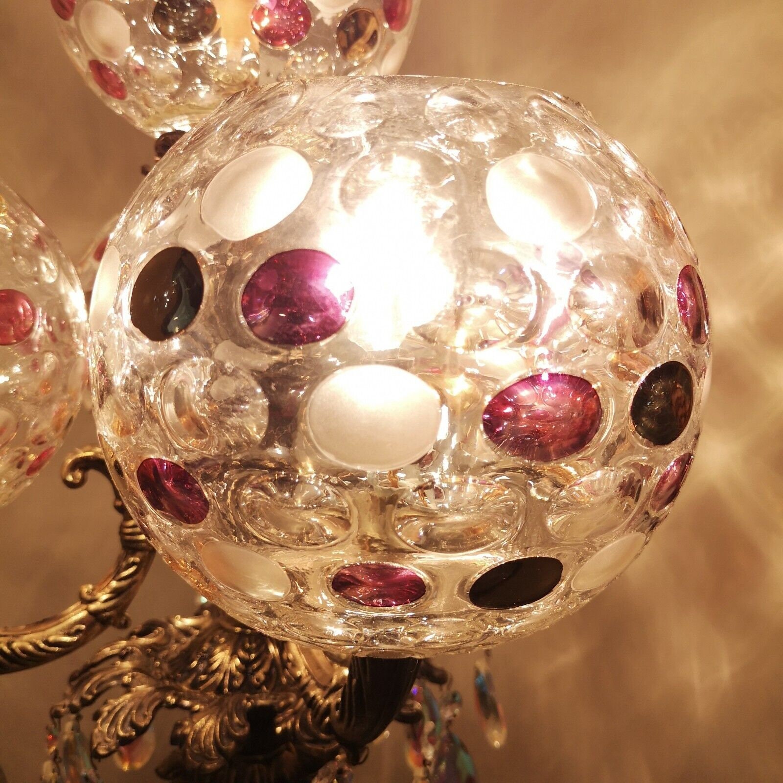 Vtg Nemo Glass Table Lamp, Czech, 5 Coin Dot Globes, Brass and Marble ...