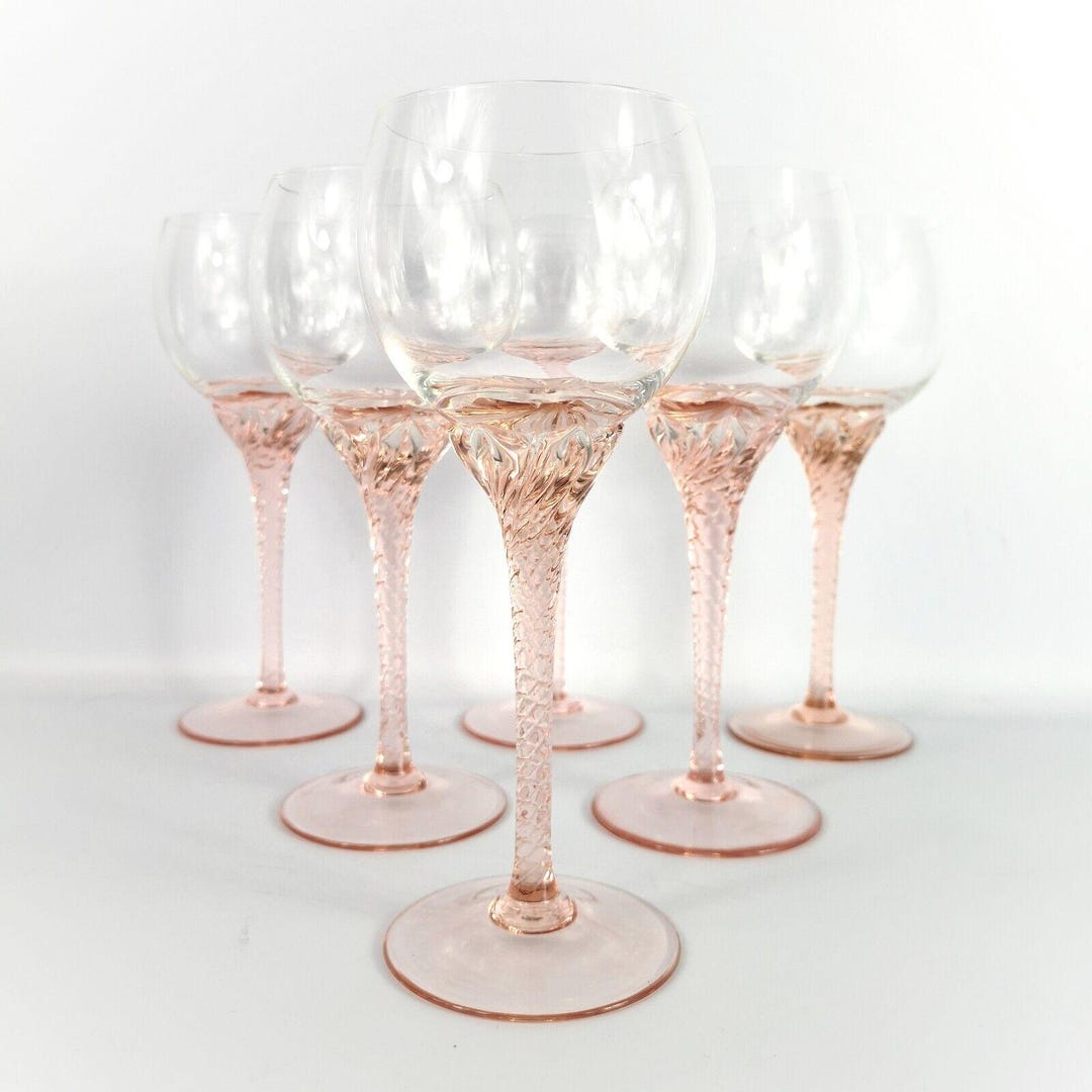 6 Vtg Pink Twist Stemware Wine Glasses, Small 6oz, Barware Twisted Pink ...