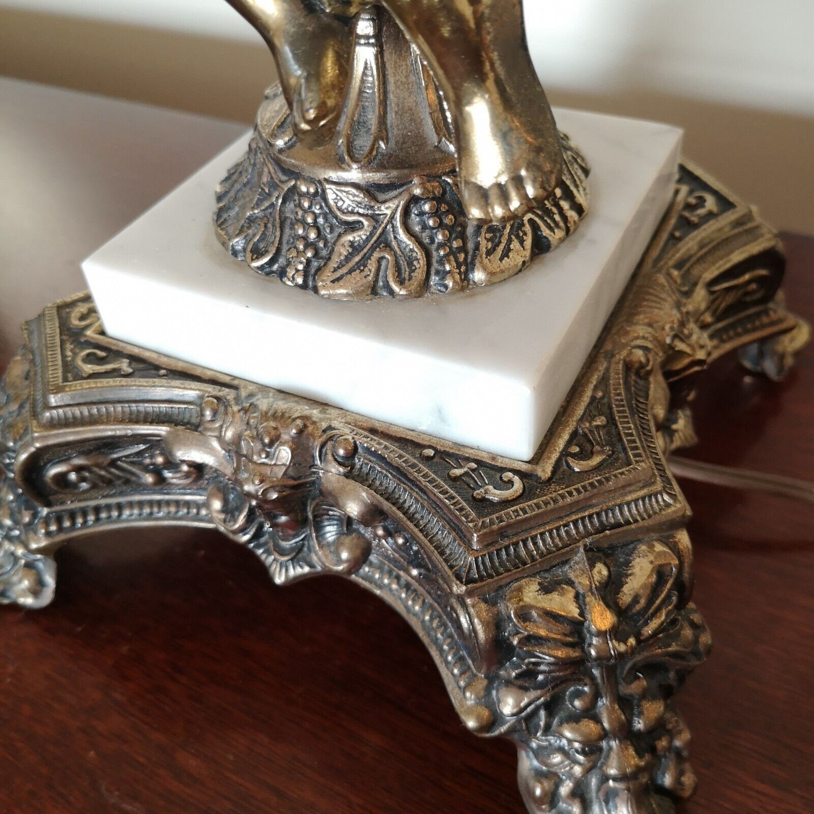 Vintage Nemo Glass Lamp, Czech, 3 Coin Dot Globes, Brass Marble Cherub ...