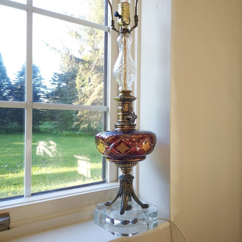 Cranberry Glass Lamp - Etsy