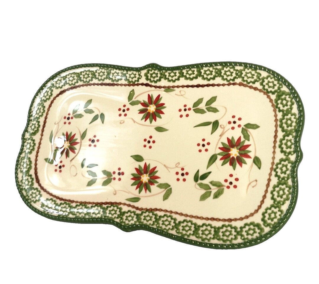 Temptations by Tara Serving Plate Old World Pattern 12"x7" Green Red ...