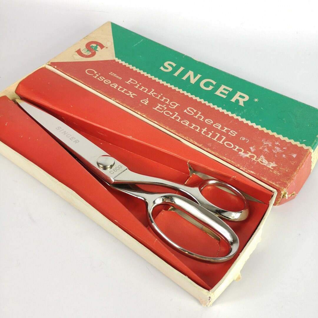 Vintage Singer Pinking Shears Scissors 1960s Chrome Plated Tailors Sewing Unused, Zig Zag ...