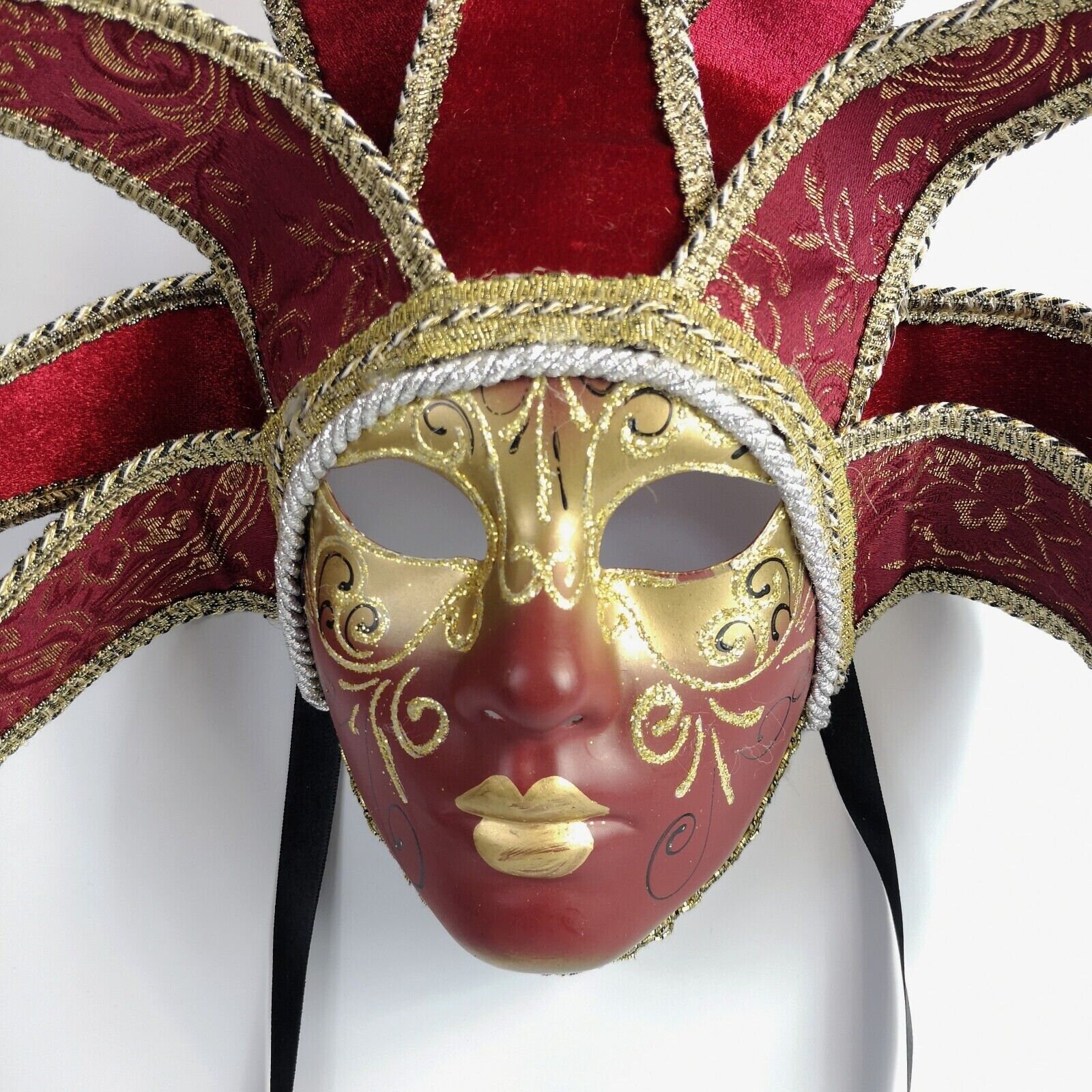 Venetian Masquerade Mask Made in Italy Jester Carnival Red & Gold Mardi ...