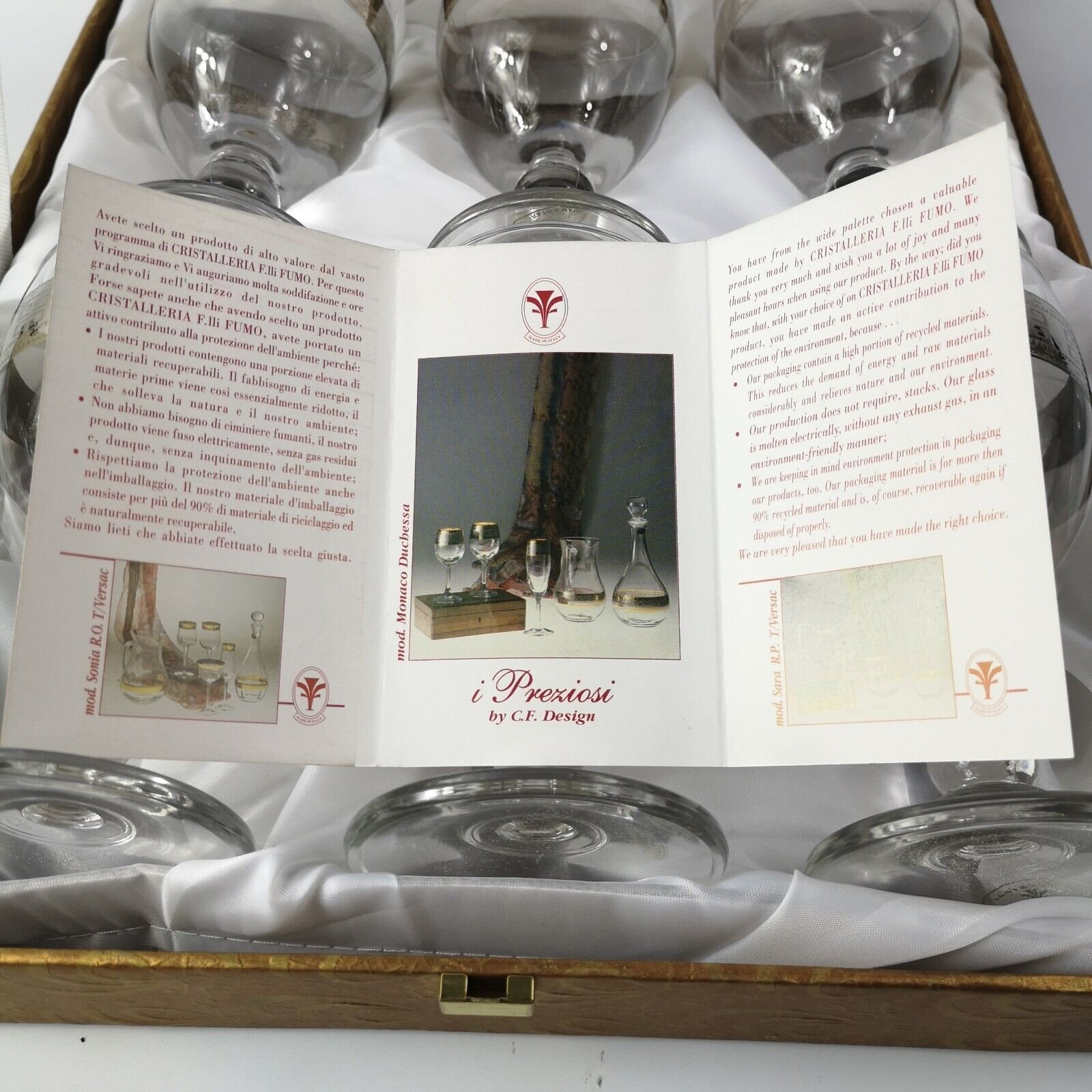 Vintage Set of 6 Cristalleria F.lli Fumo Silver Rim NEW Wine Glasses ...
