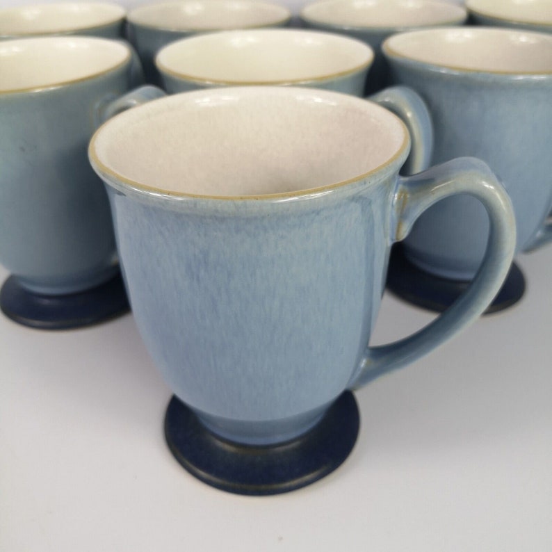 Vintage Denby Blue Jetty Set of 8 Footed Coffee Mugs, Full Set of Denby ...