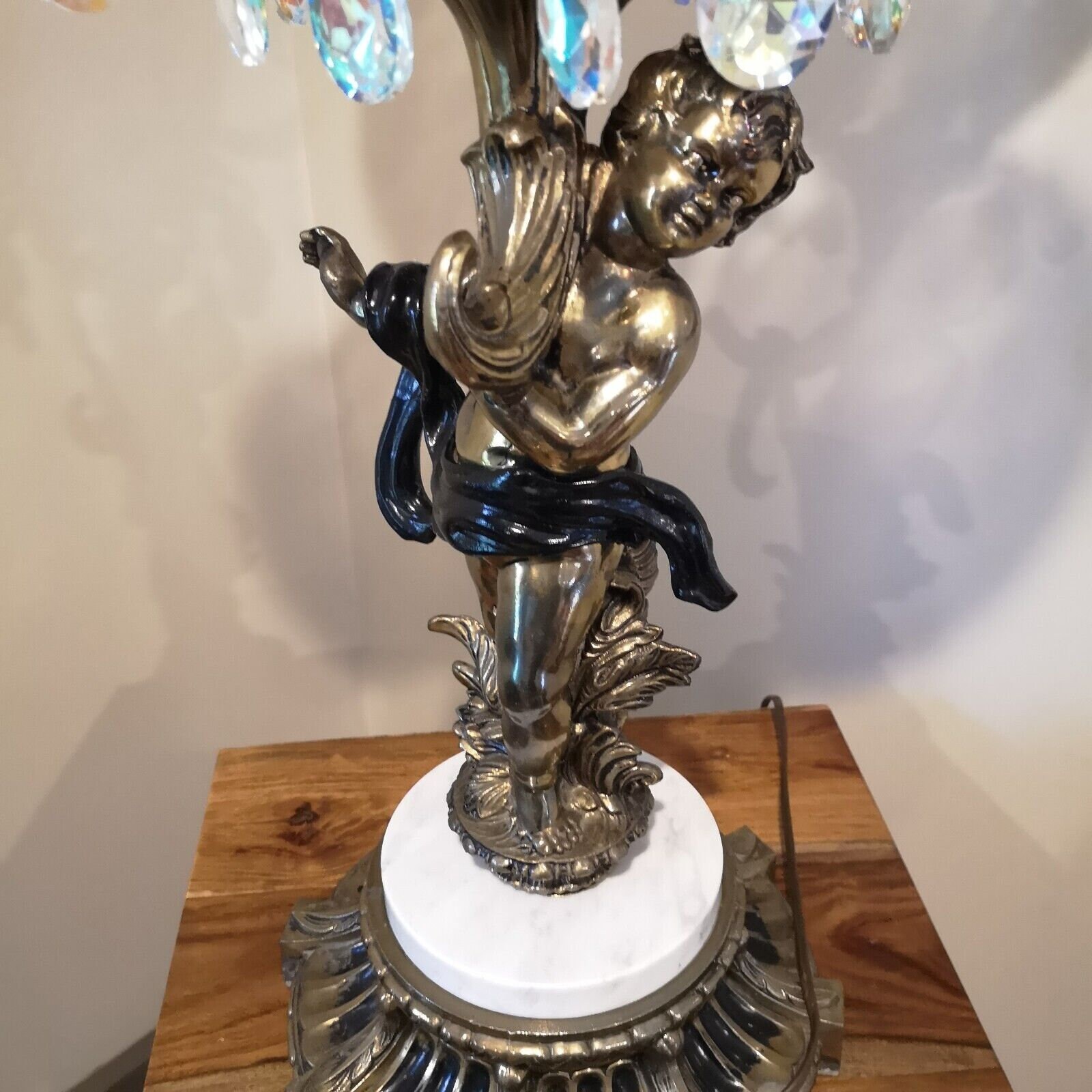 Vtg Nemo Glass Table Lamp, Czech, 5 Coin Dot Globes, Brass and Marble ...