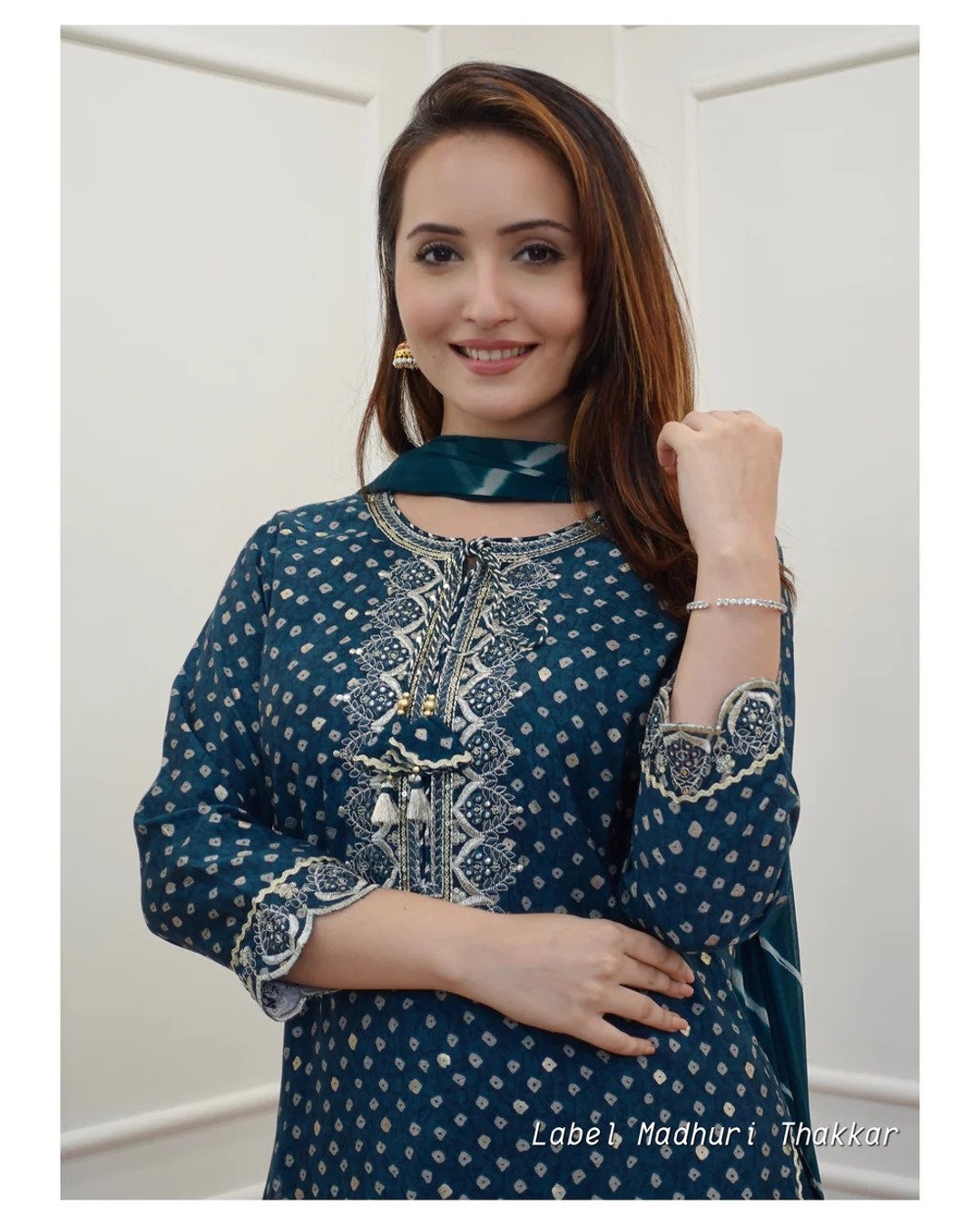 Indian 3 Piece Chrisms Days Gift Cottan Kurti Pant With Dupatta Set for ...