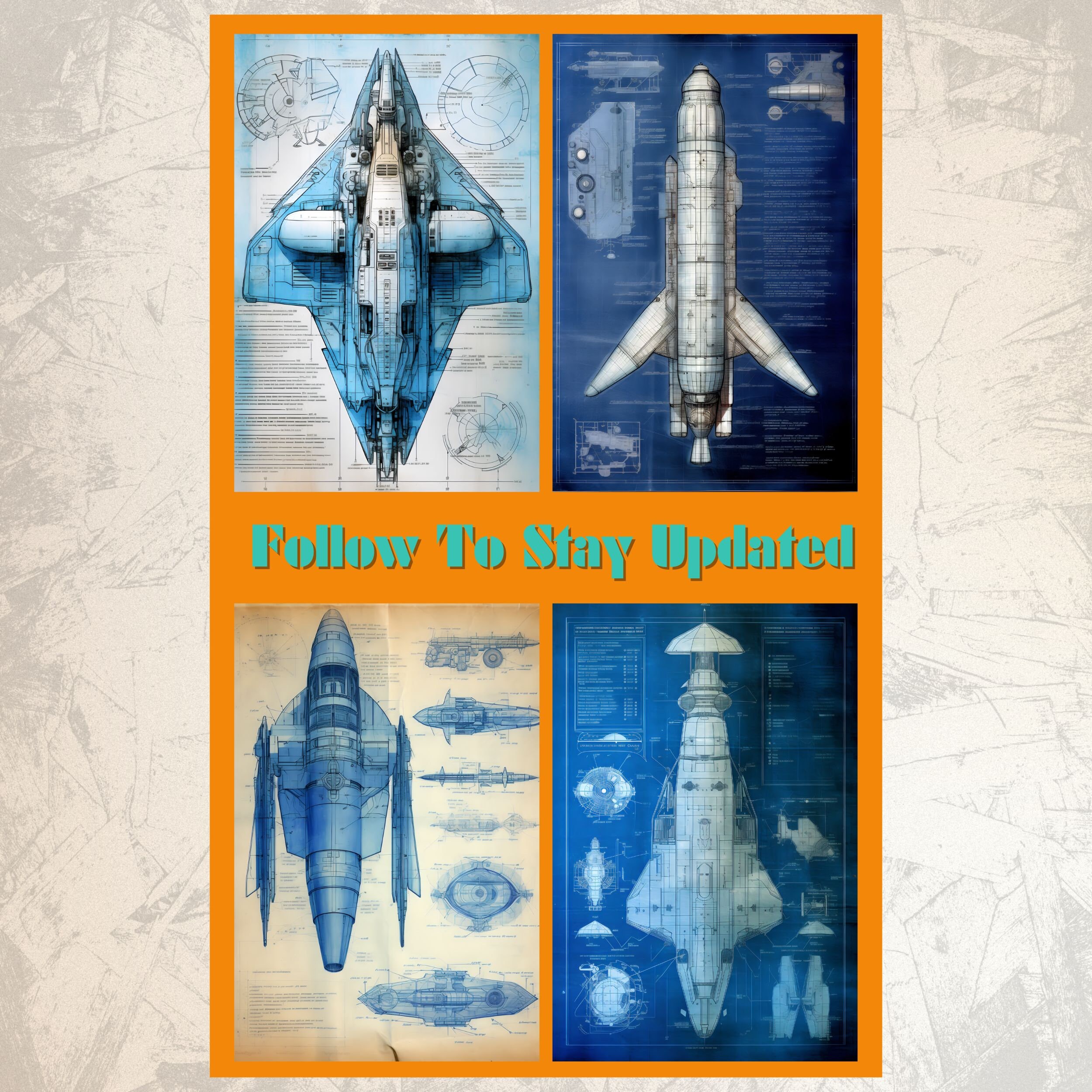 Scifi Spaceship Blueprint Scrapbook Pages, Space Craft Junk Journal Kit ...