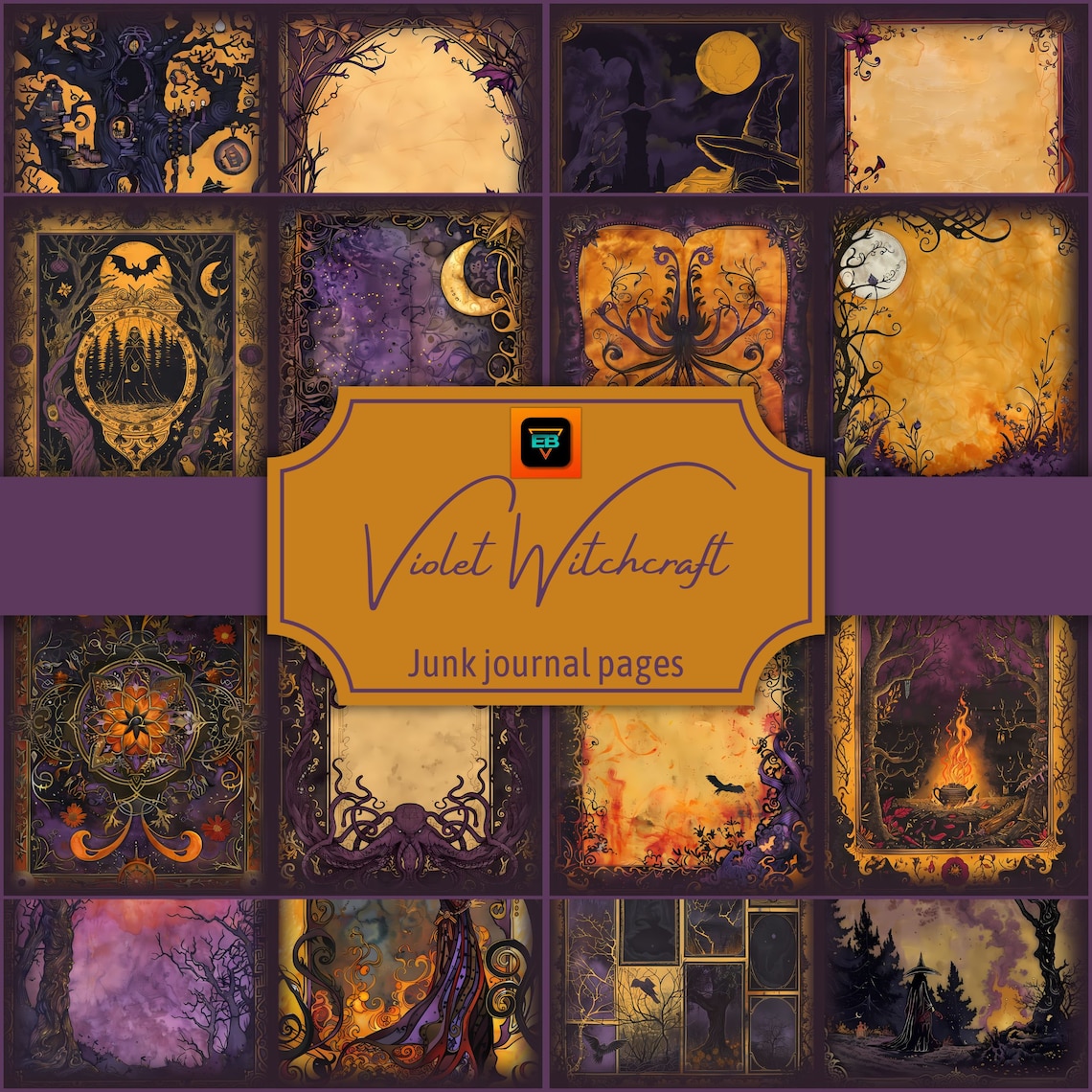 Violet Witchcraft Junk Journal Kit, Witchy Scrapbook Pages, Wicca ...