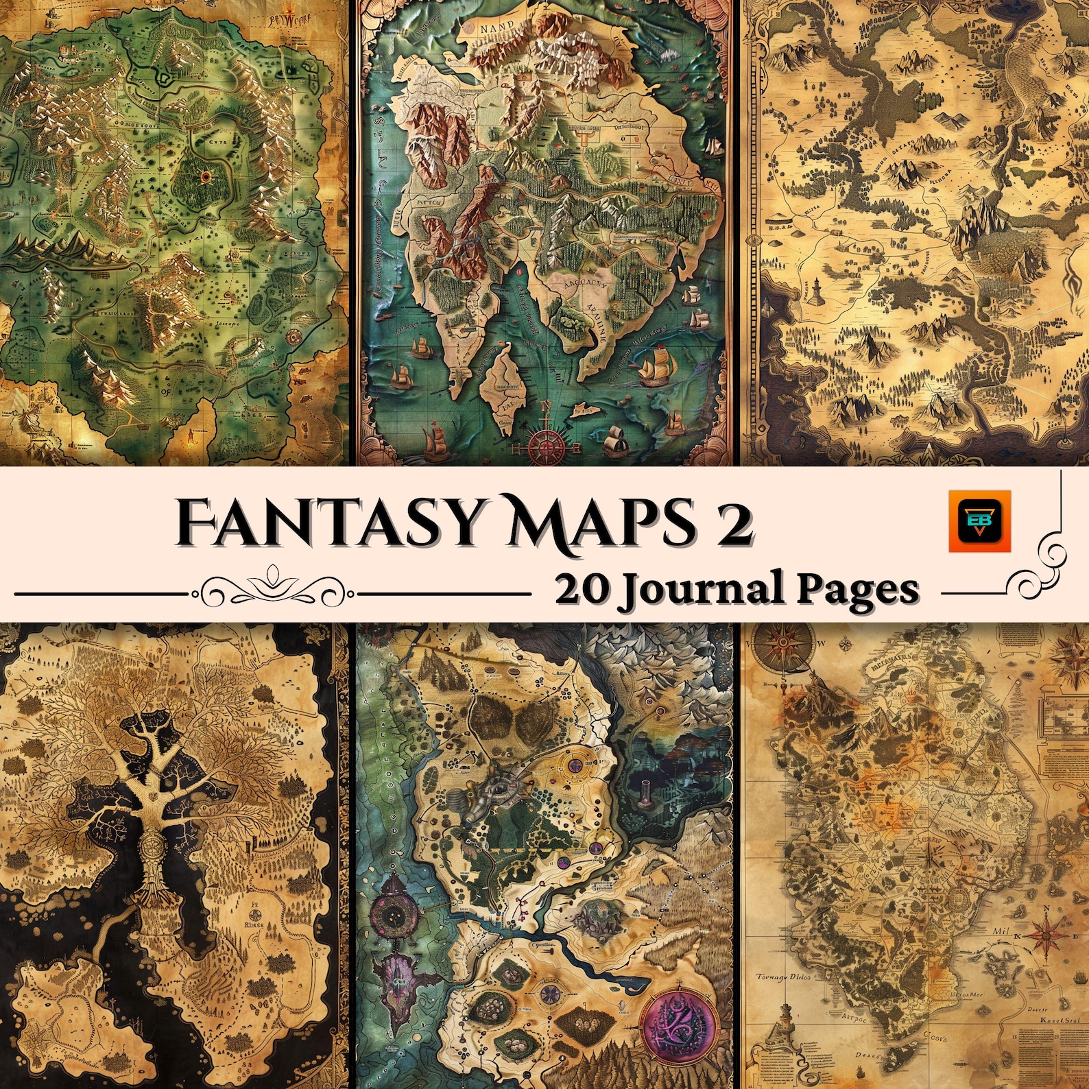 Fantasy Map Bundle 2 Scrapbook Pages, Fairy Kingdom Junk Journal Kit ...