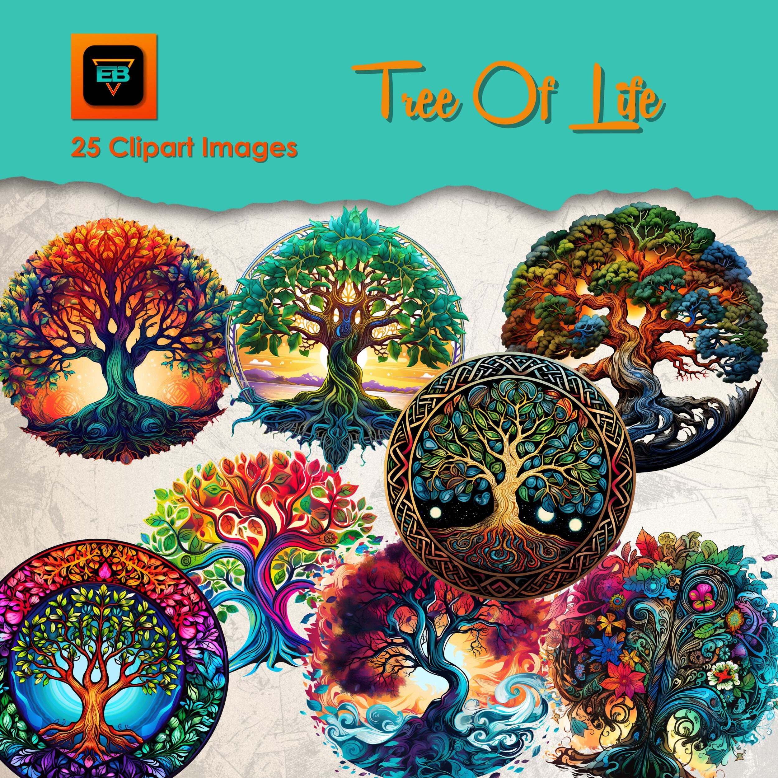 Colourful Tree of Life Collection Clipart, SVG Tree Clipart, Rainbow ...