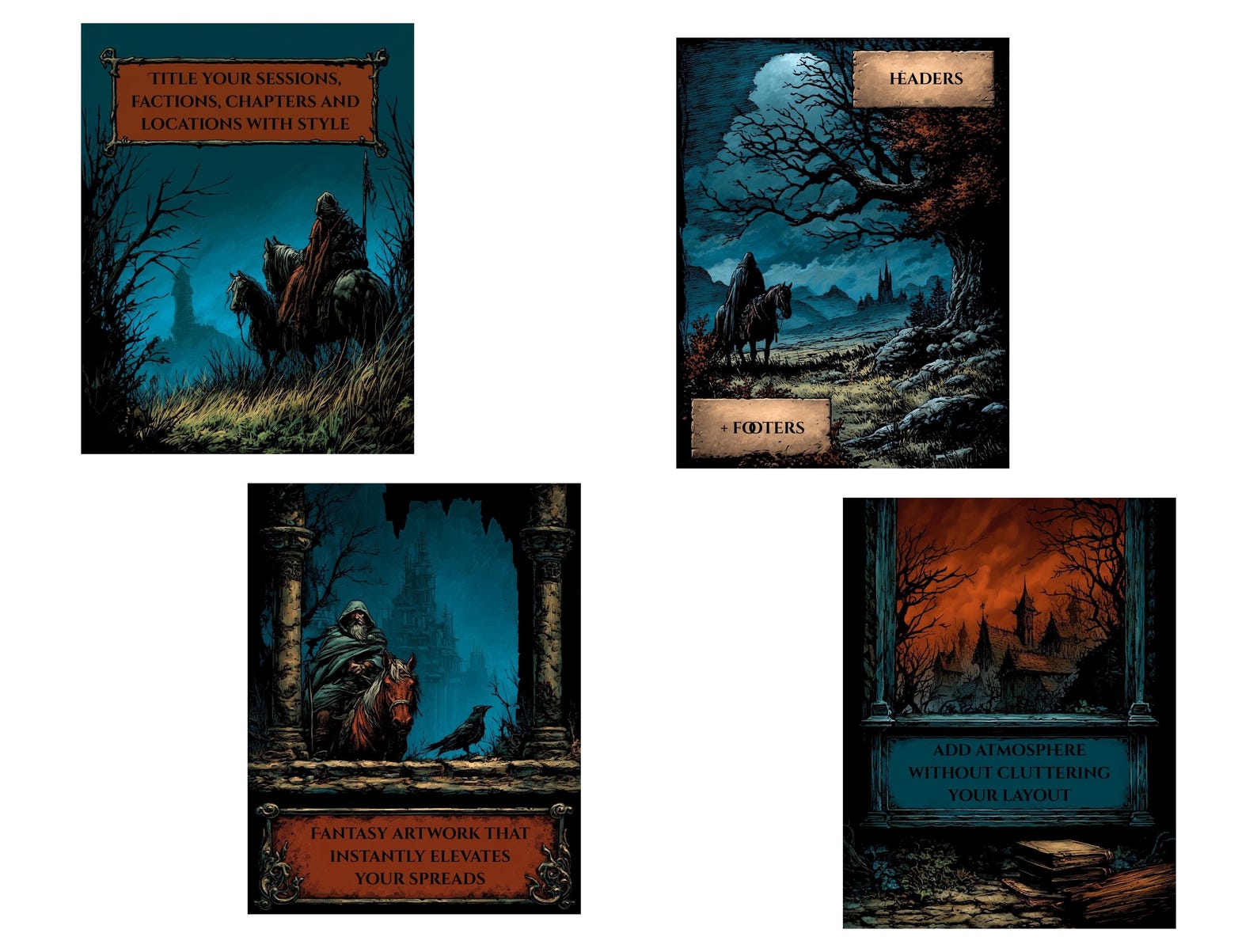 Dark Fantasy Headers and Footers for Junk Journals, Scrapbooks, Collage ...