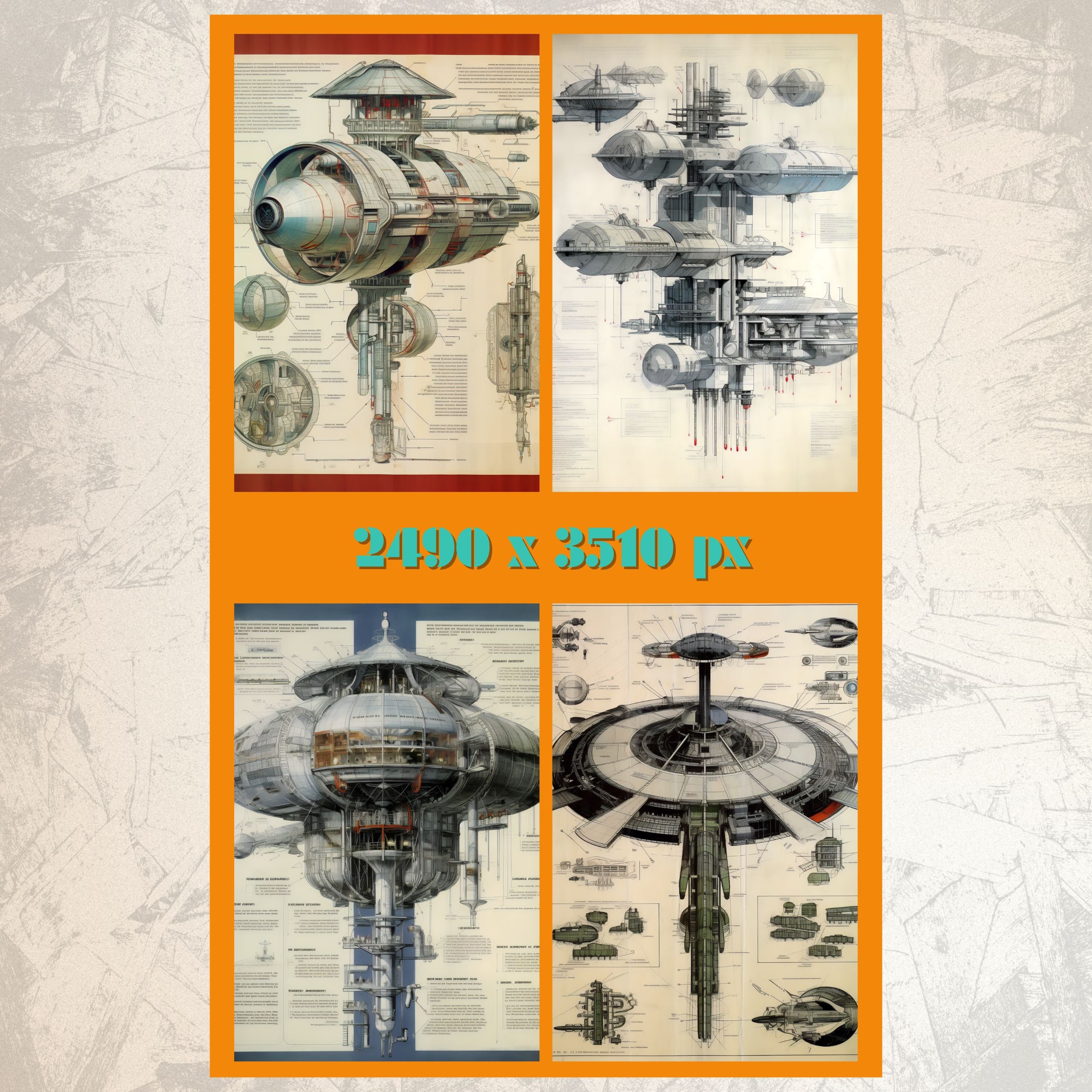 Sci-fi Space Station Blueprint Scrapbook Pages, Science Fiction Orbital ...