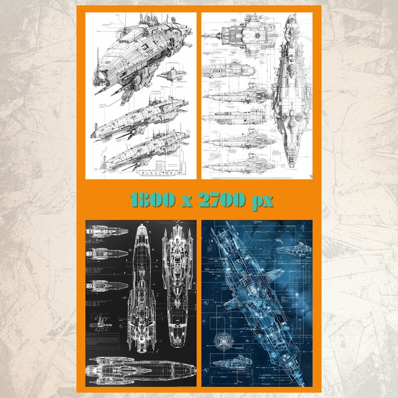 Spaceship Blueprint Scrapbook Pages, Sci-fi Spacecraft Diagram Junk ...