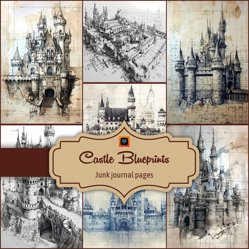 Castle Scrapbook Pages, Fantasy Blueprint Junk Journal Kit, Gaming Dnd ...