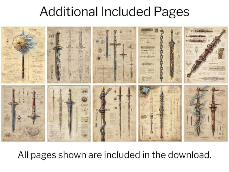 Fantasy Weapon Blueprints, Printable Sword & Axe Art, Dnd Ephemera ...