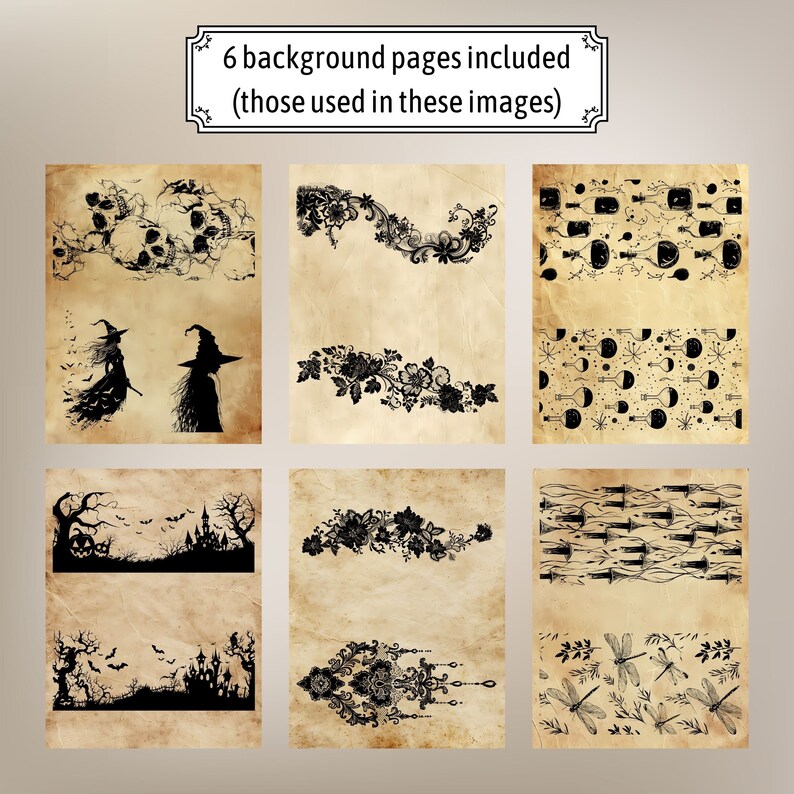 Black Borders & Ephemera Scrapbook Pages, Decorative Halloween Clipart ...