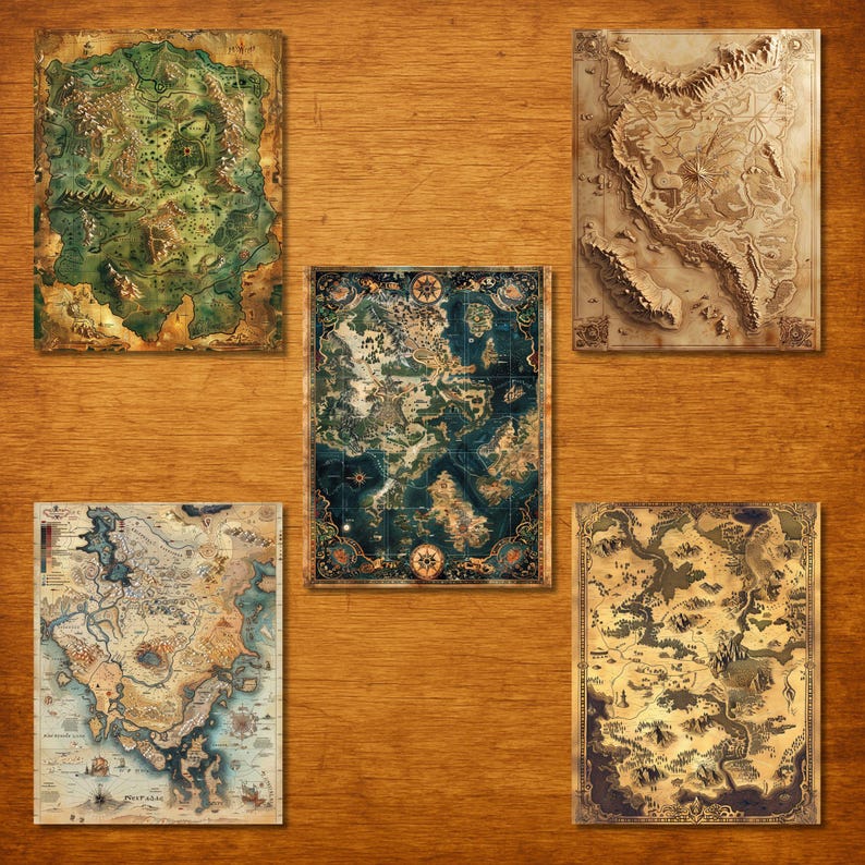 Fantasy Map Bundle 2 Scrapbook Pages, Fairy Kingdom Junk Journal Kit ...