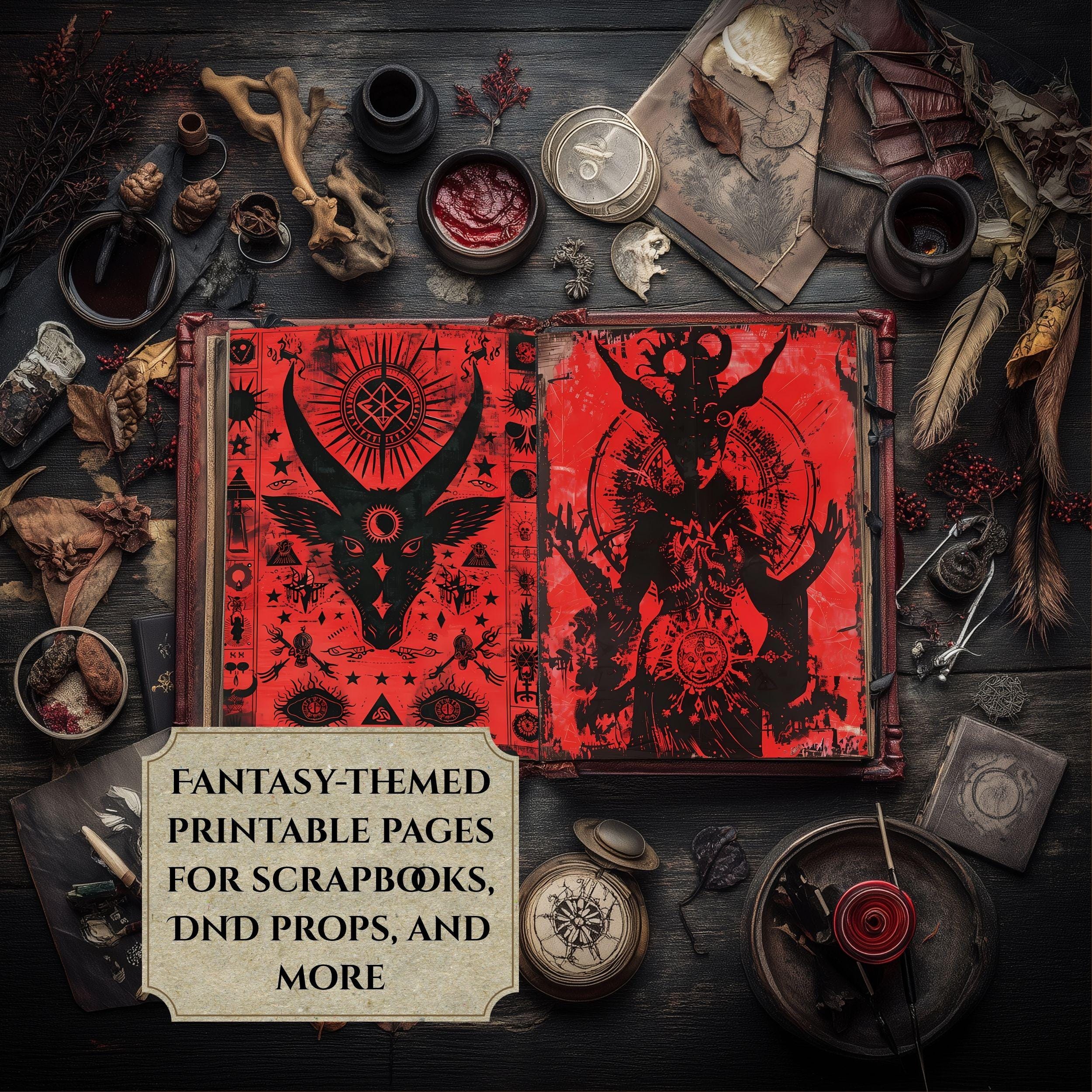 Red Witchcraft Junk Journal Pages, Digital Scrapbook Paper Kit, Witch ...