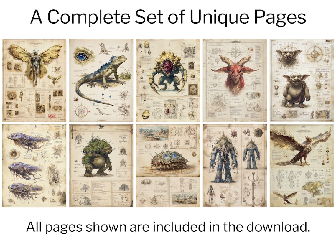 Creature Backgrounds Kit, Fantasy Scrapbook Pages, Grimoire Printable ...