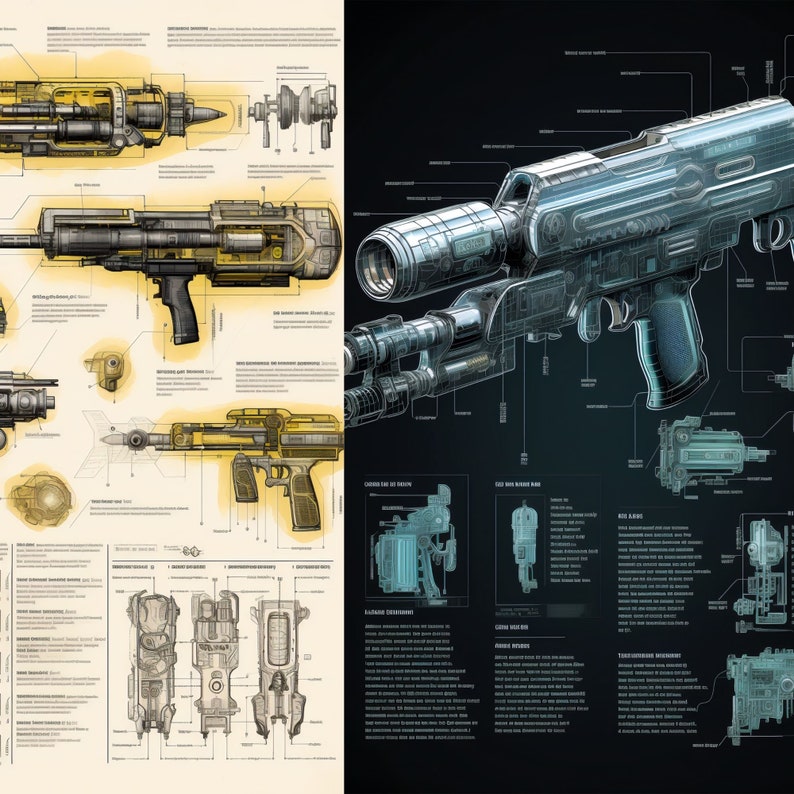 20 Weapon Blueprints, Scifi Ephemera Pack, Scifi Gaming Prop, Junk ...