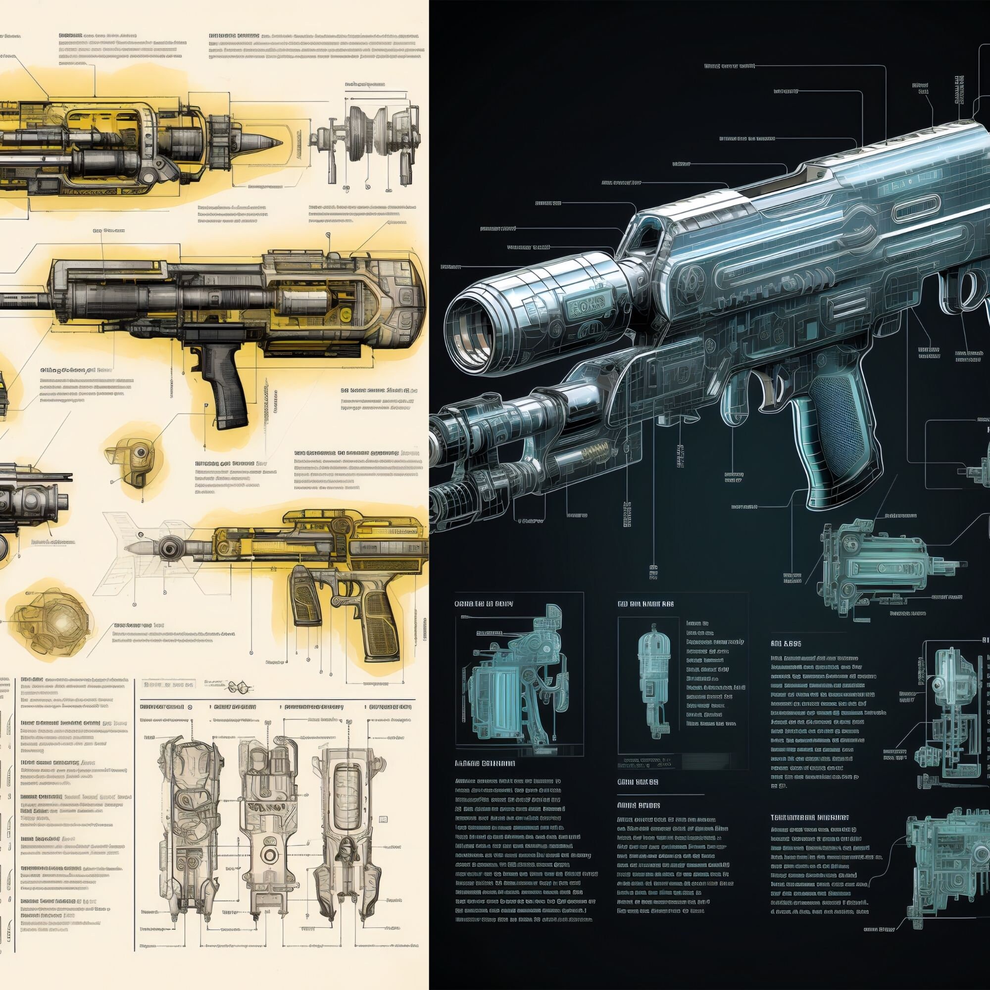 20 Weapon Blueprints, Scifi Ephemera Pack, Scifi Gaming Prop, Junk ...
