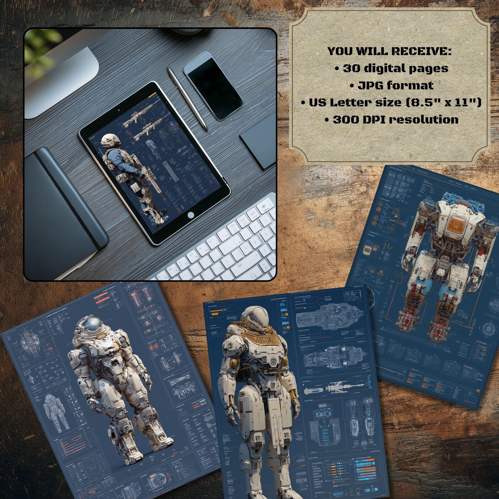 Sci-fi Power Armour Blueprints, TTRPG Handout, Cosplay Prop, Science ...