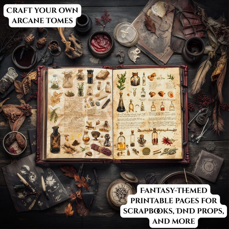 Witchcraft Junk Journal Pages, Digital Scrapbook Paper Kit, Ingredient ...