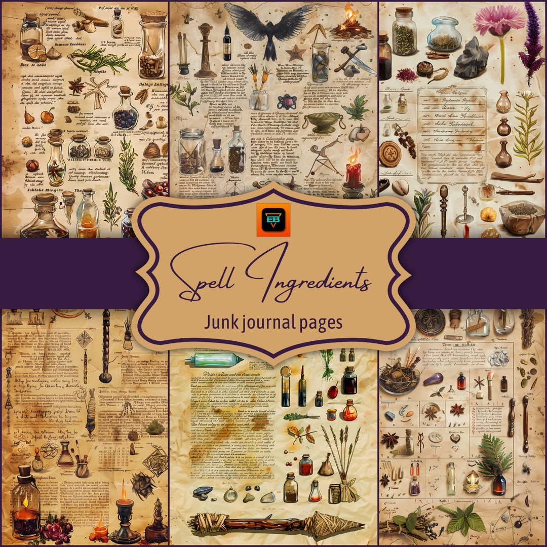 Witchcraft Junk Journal Pages, Digital Scrapbook Paper Kit, Ingredient ...
