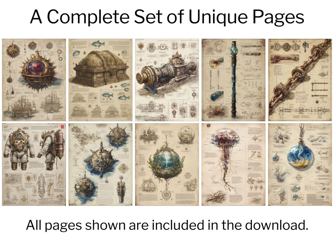 Fantasy Ocean Pages, Magical Sea Printables, Arcane Junk Journal Pages ...