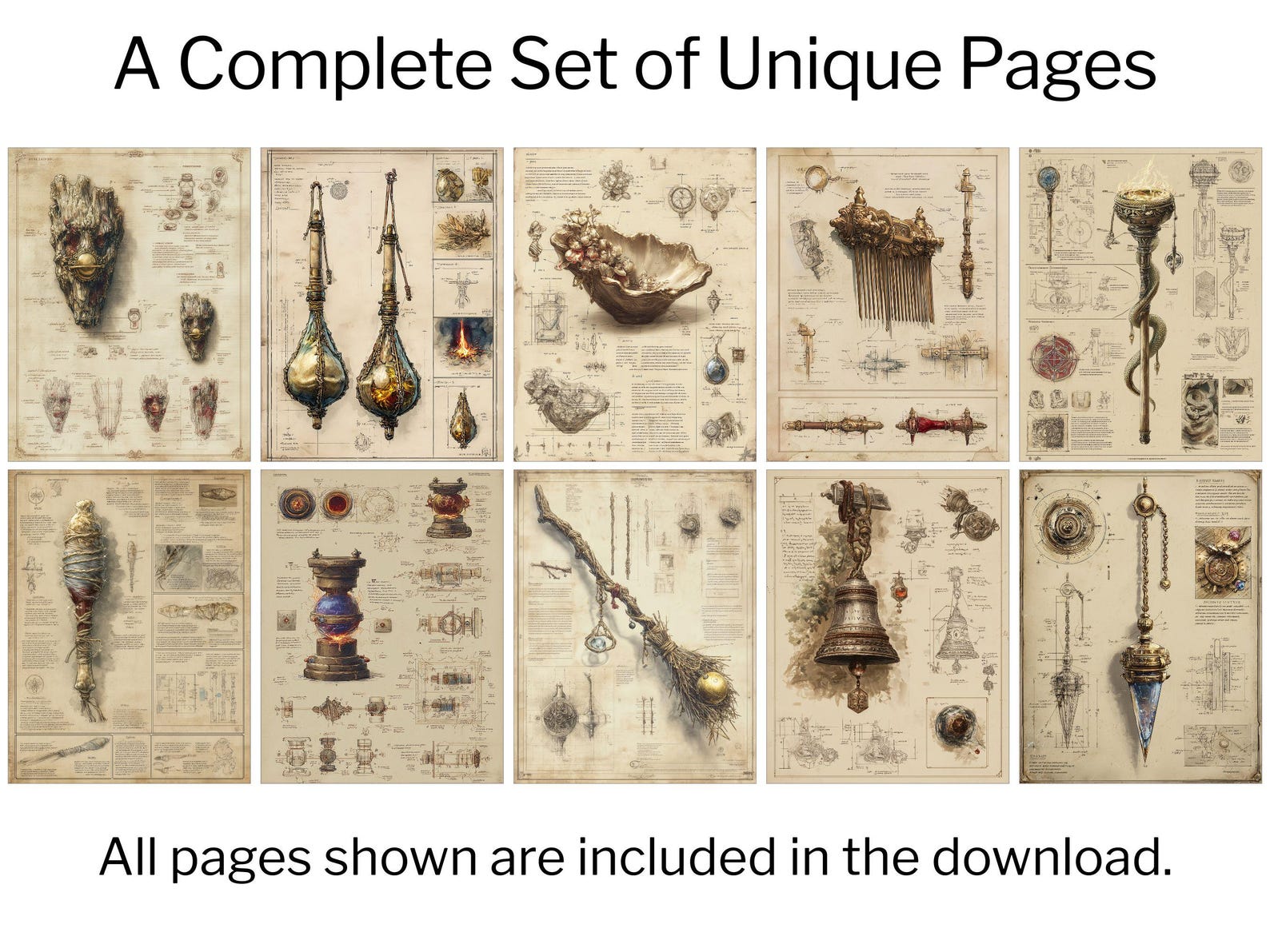 Witchcraft Tool Blueprints, Fantasy Ritual Ephemera, Printable Dnd ...