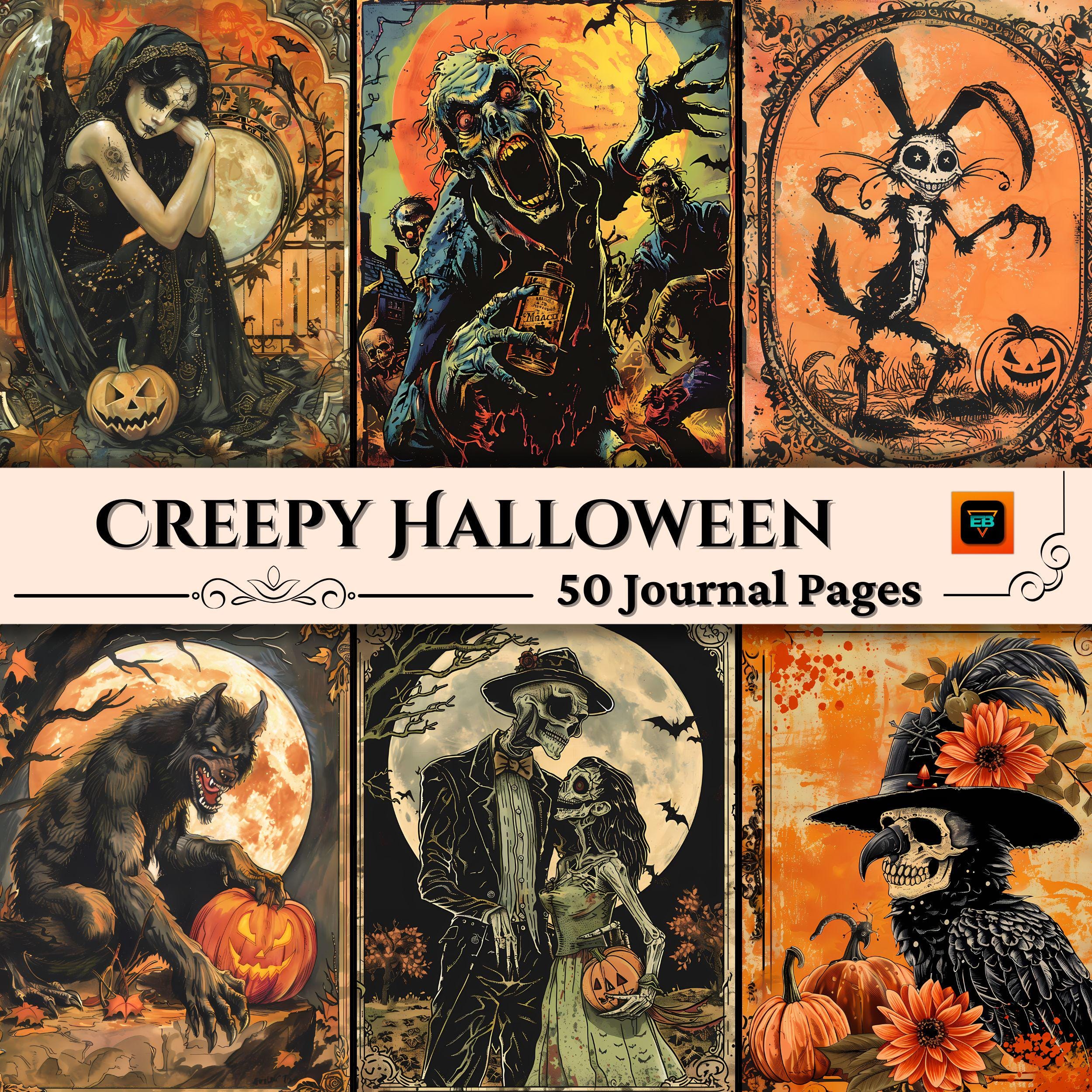 Creepy Halloween Junk Journal Pages, Digital Scrapbook Paper Kit ...