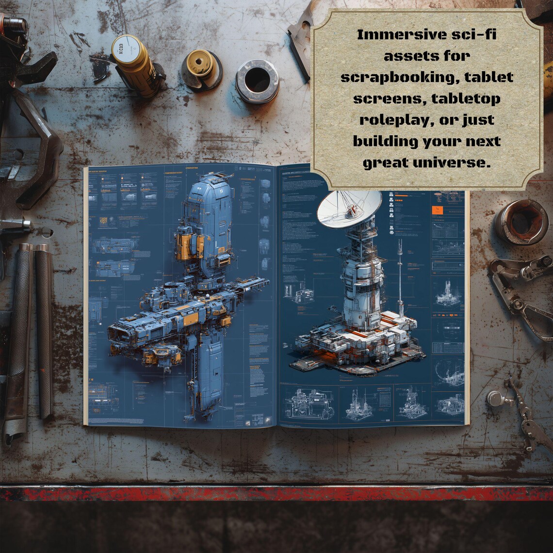 Sci-fi Space Station Blueprints, TTRPG Handout, Cosplay Prop, Science ...