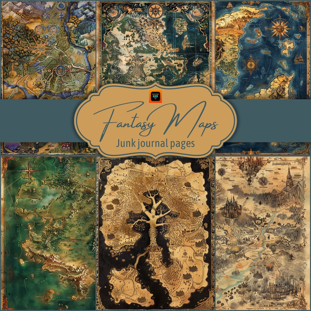 Fantasy Map Bundle 2 Scrapbook Pages, Fairy Kingdom Junk Journal Kit ...