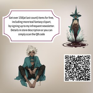 Teal Fantasy Collection, Character Art Clipart, Junk Journal Graphics ...