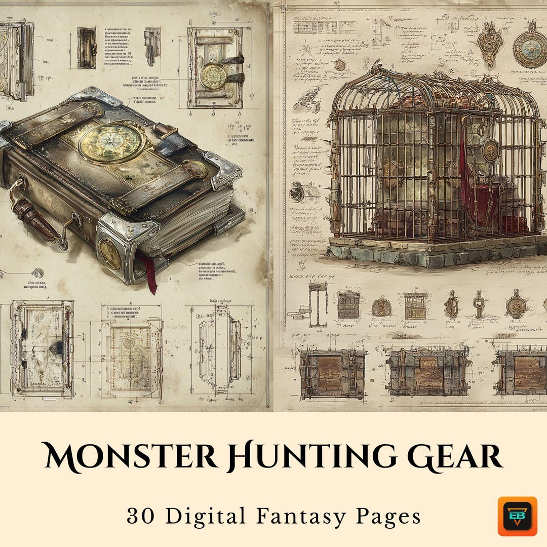 Monster Hunter Blueprints, Fantasy Field Kit Ephemera, Printable Dnd ...
