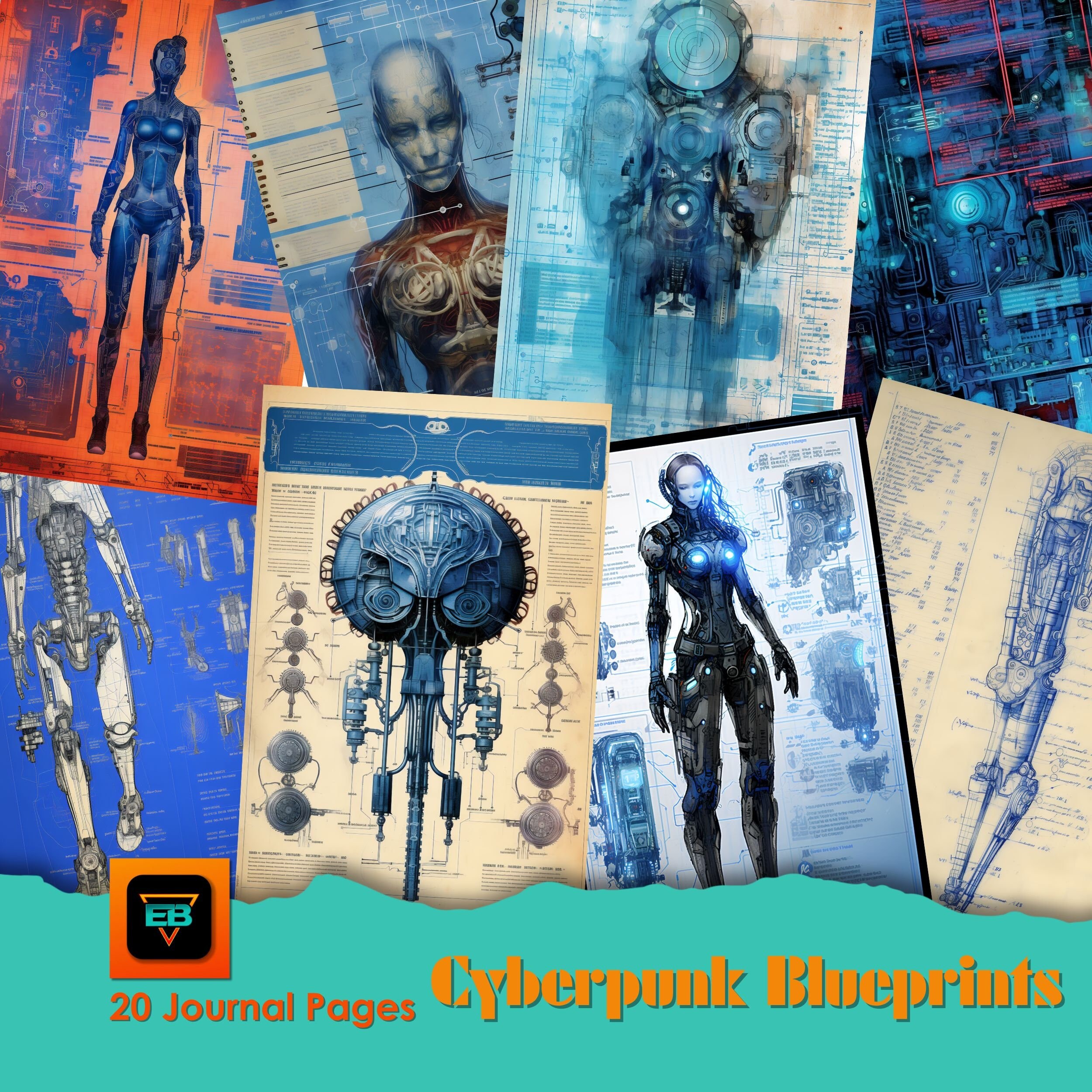 Cyberpunk Scrapbook Pages, Sci-fi Junk Journal Kit, Blueprint Diagram ...