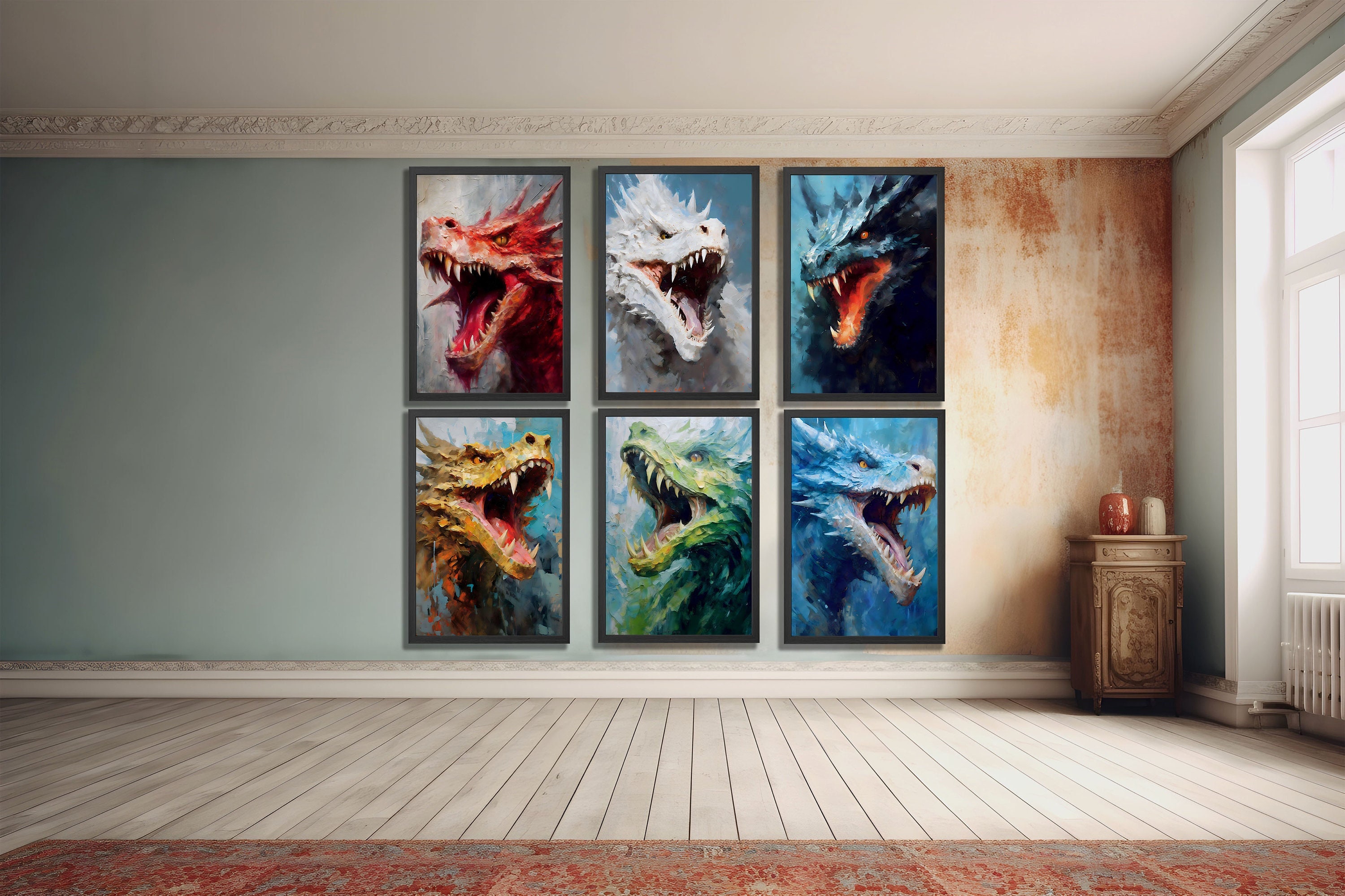 Dragon Wall Art Set 6 Digital Printable Artworks Fantasy Art - Etsy
