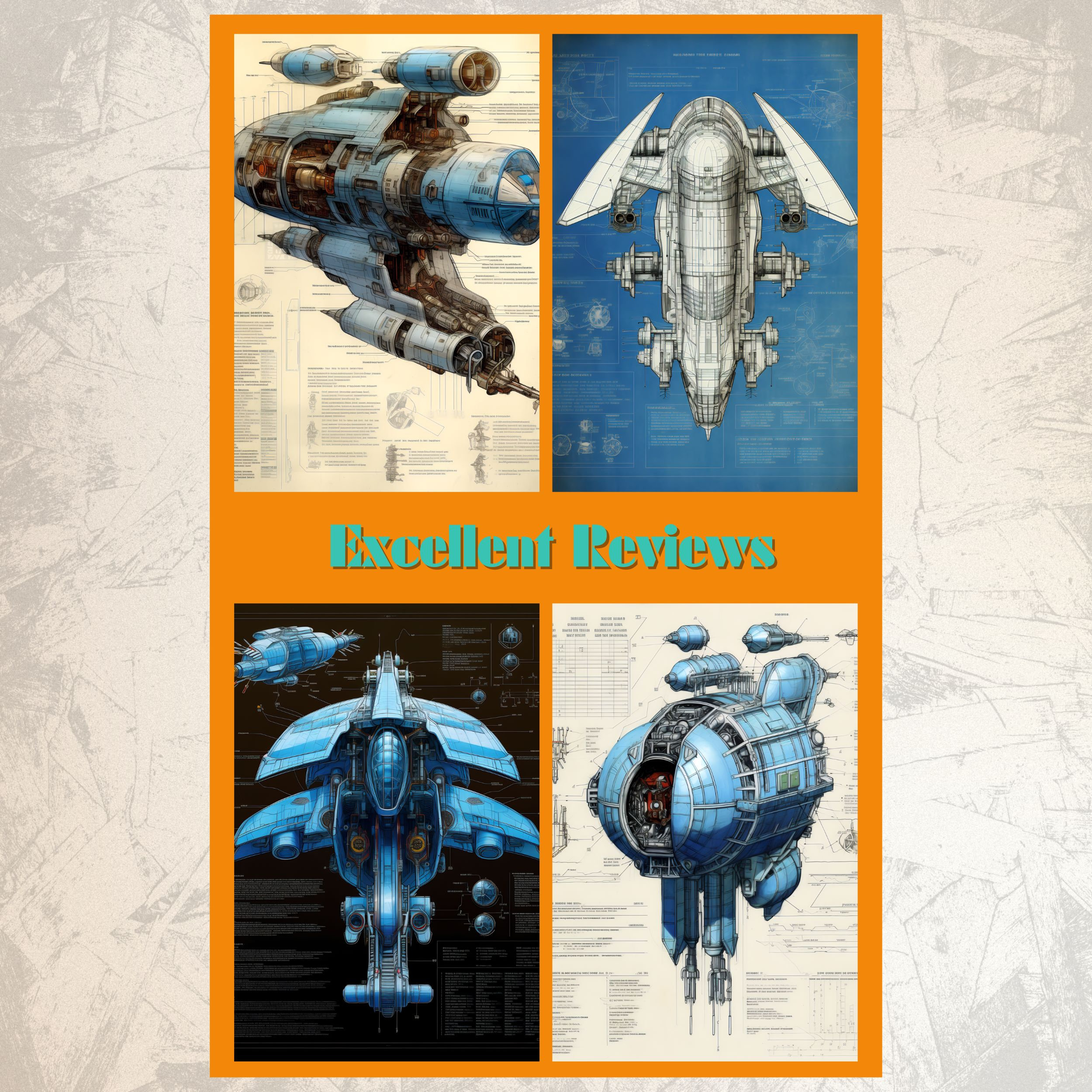 Fighter Bomber Blueprint Scrapbook Pages, Scifi Spaceship Diagram Junk ...