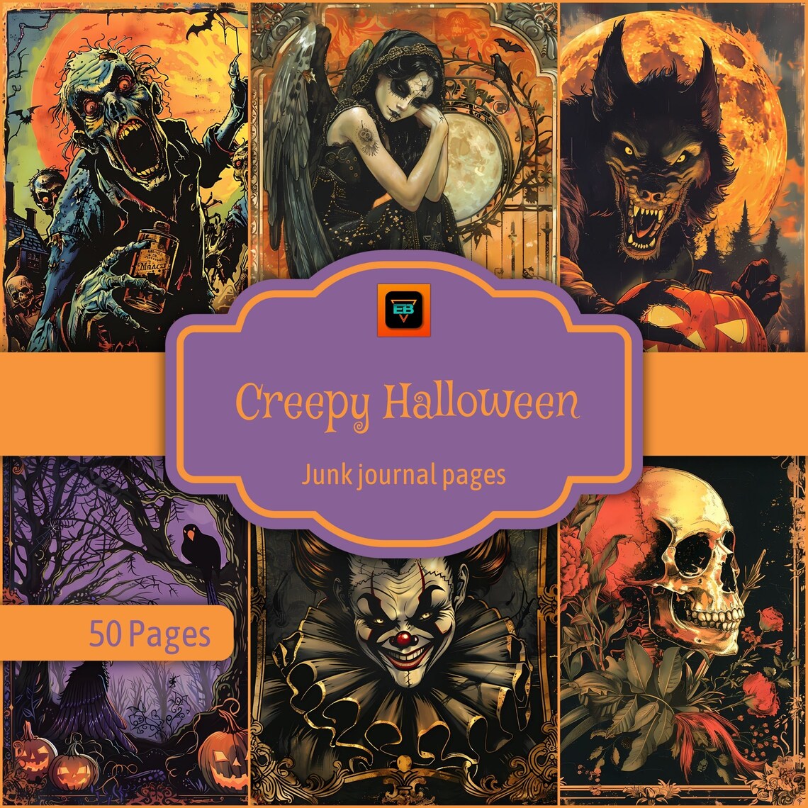 Creepy Halloween Junk Journal Pages, Digital Scrapbook Paper Kit ...