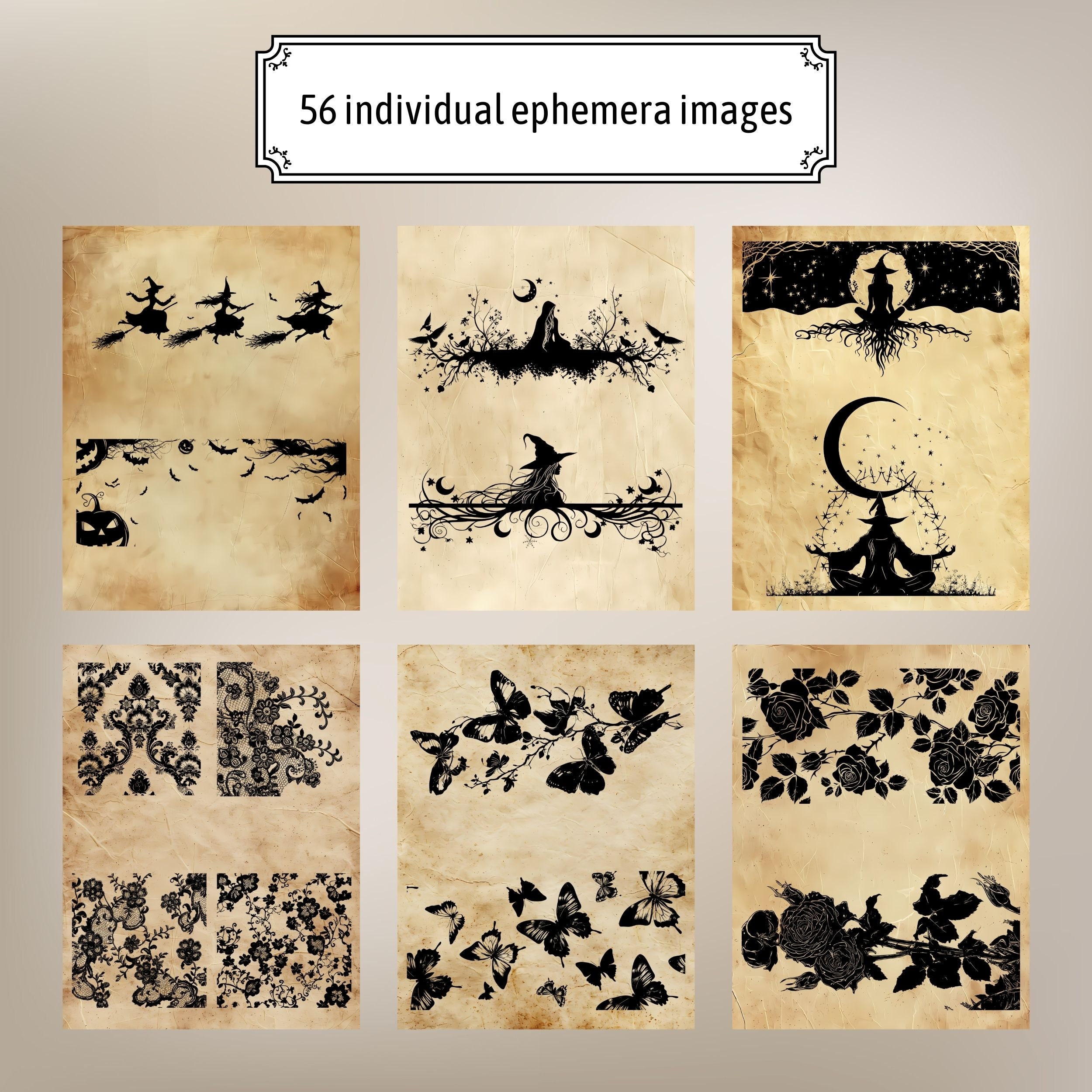 Black Borders & Ephemera Scrapbook Pages, Decorative Halloween Clipart ...