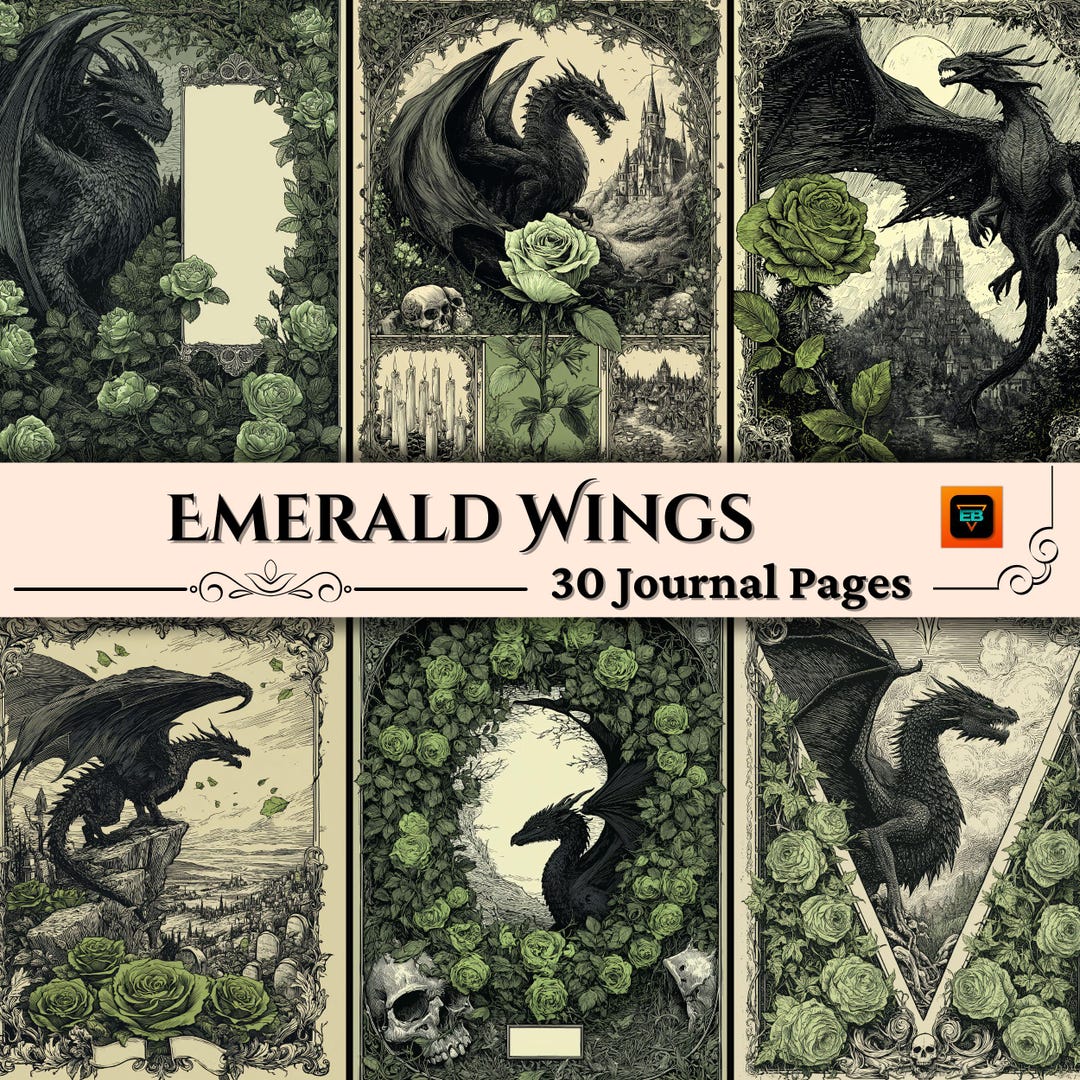 Jade Black Dragon Journal Pages, Mythical Dragon Scrapbook Paper ...