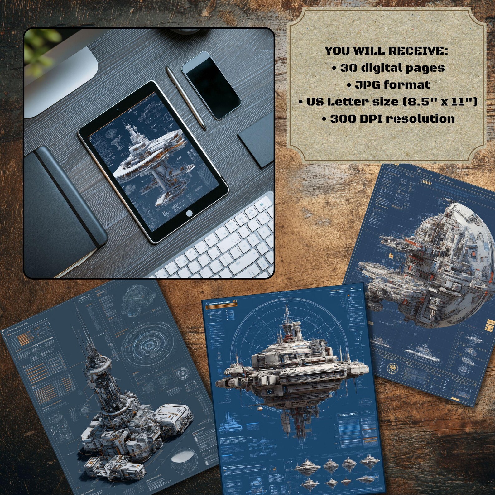 Sci-fi Space Station Blueprints, TTRPG Handout, Cosplay Prop, Science ...