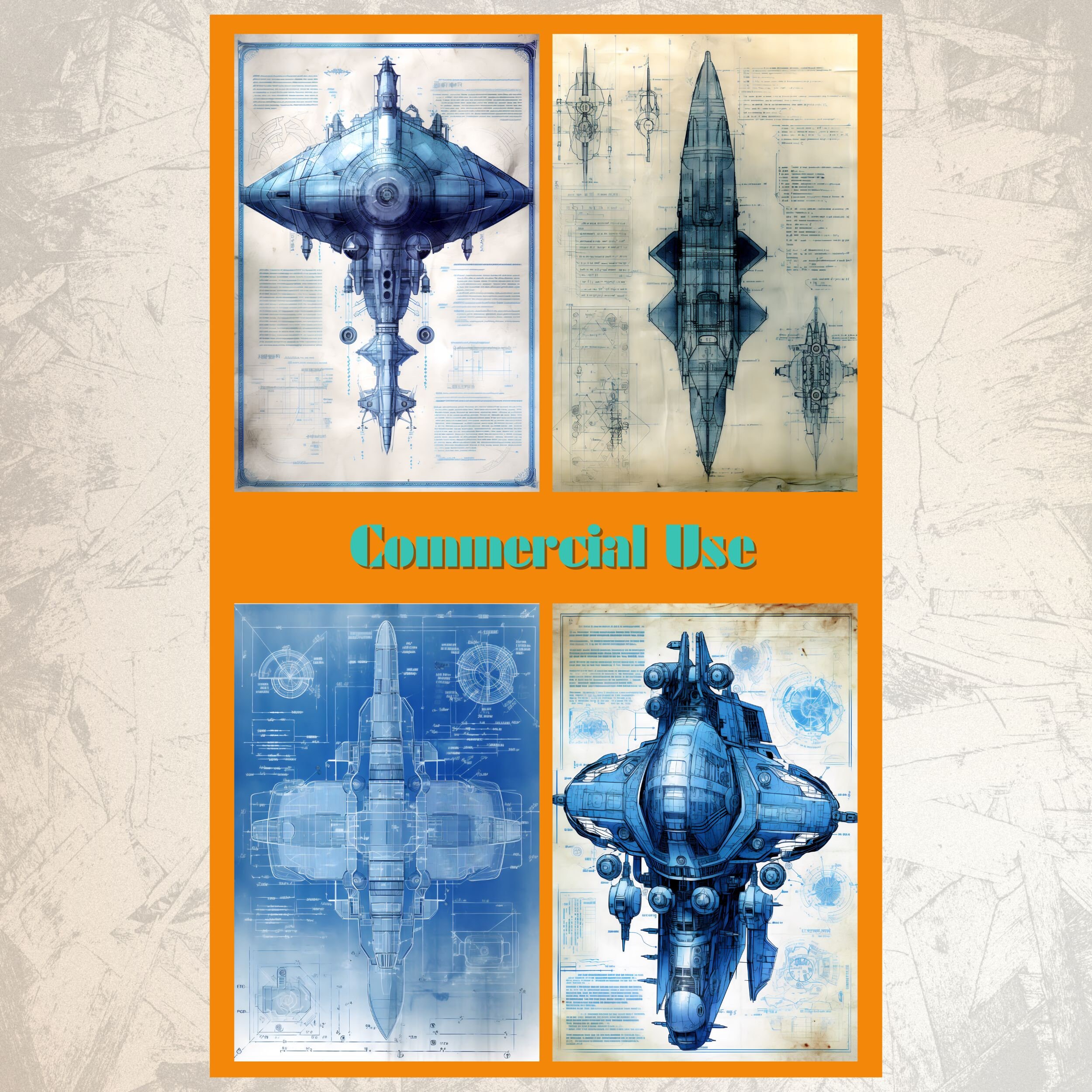Scifi Spaceship Blueprint Scrapbook Pages, Space Craft Junk Journal Kit ...